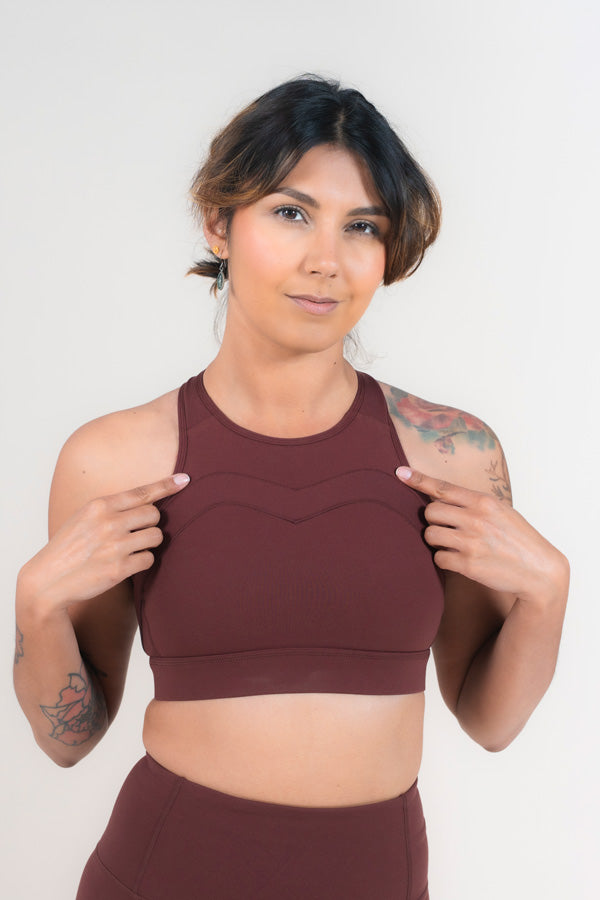 Uplift Crew Neck Sports Bra in Burgundy